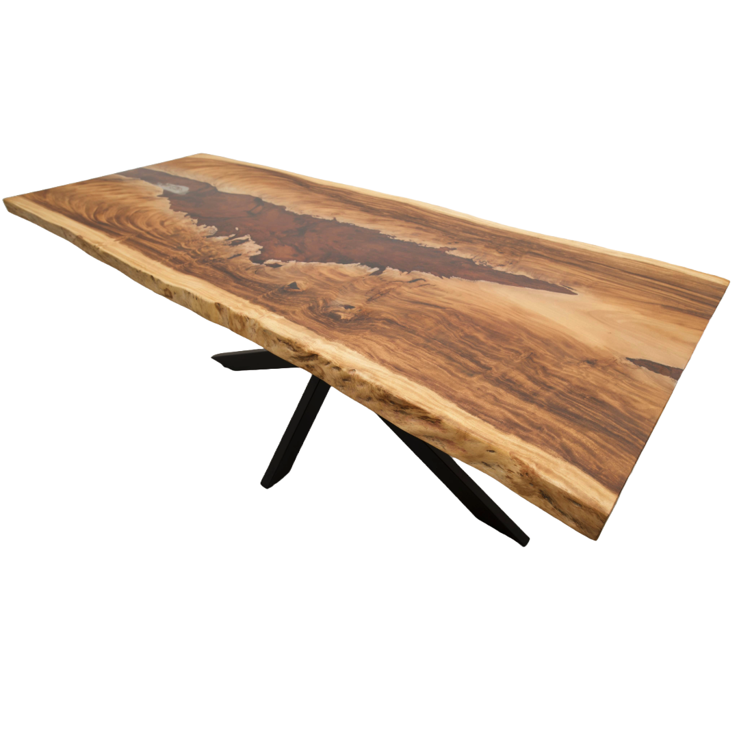 Masa dining lemn masiv nuc si rasina epoxidica, Yellowstone 220x93x5.2 ...