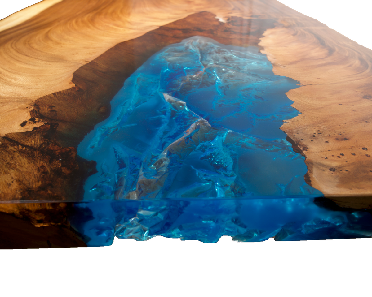 Masa de Sufragerie din lemn masiv & epoxy albastru Yukon – River Table