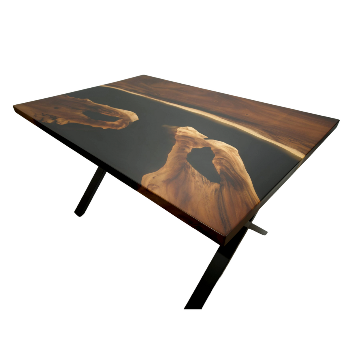 Masa Dining lemn masiv nuc & black epoxy Volturno, 130 x 91.5 x 3,6 cm ...